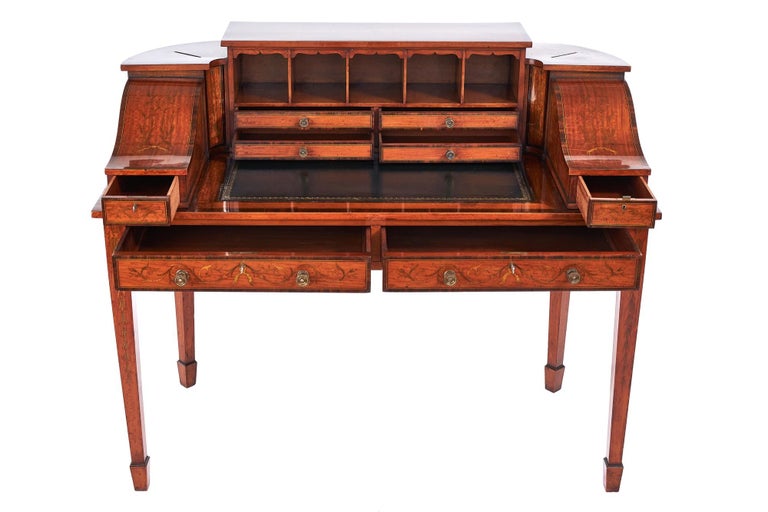Fine Sheraton Revival Satinwood Inlaid Carlton House Desk. with Letter ...