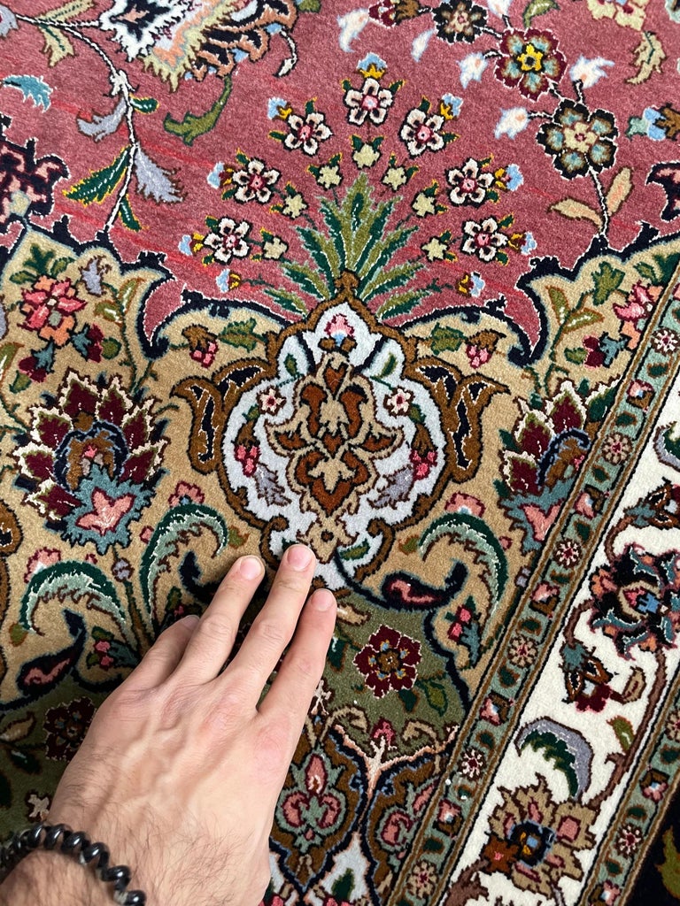 Fine Silk Rug with Royal Bird Motifs, circa 1950 For Sale at 1stDibs