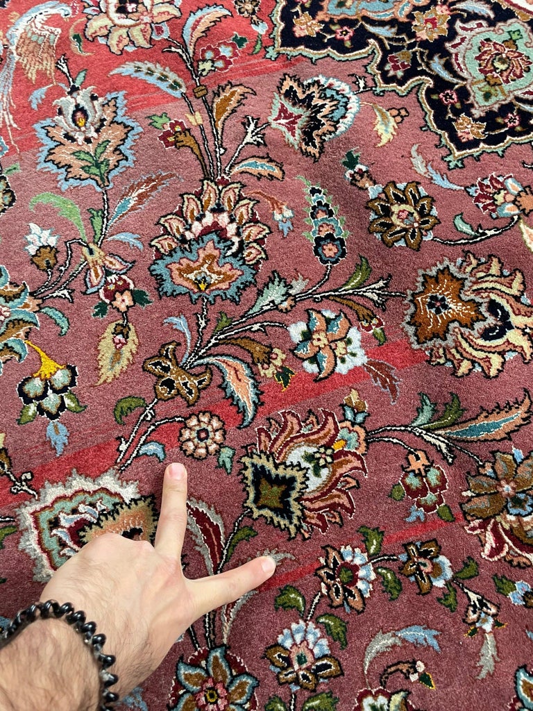 Fine Silk Rug with Royal Bird Motifs, circa 1950 For Sale at 1stDibs