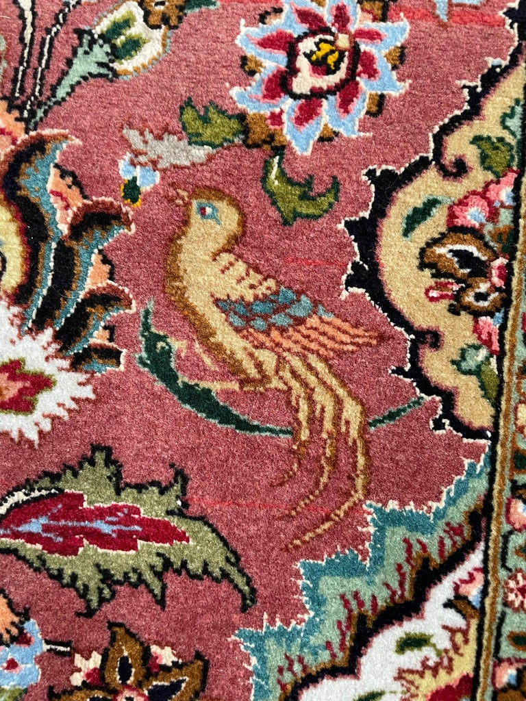Fine Silk Rug with Royal Bird Motifs, circa 1950 For Sale at 1stDibs