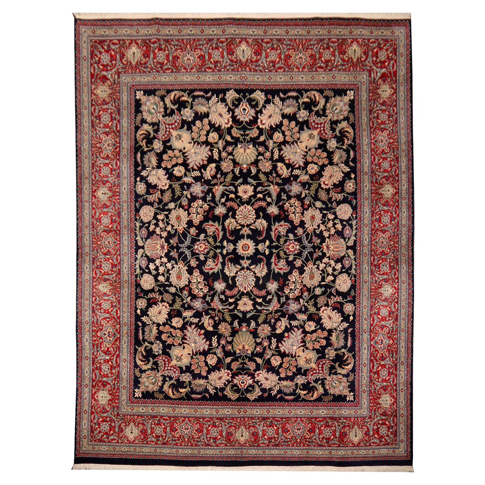 Antique Rug Mahi Design Haji Style Blue and Red Allover For Sale at 1stDibs