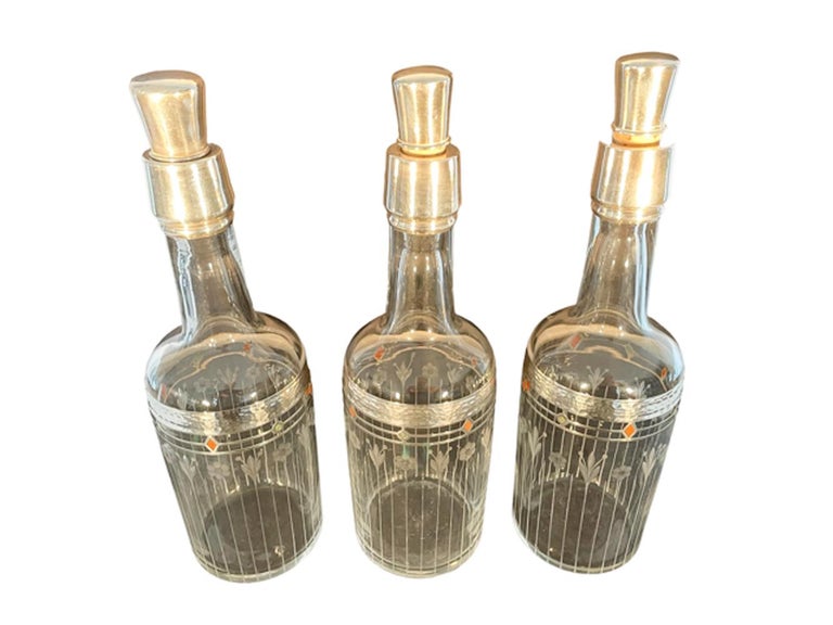 Fine Trio of American Silver Overlay and Etched Art Deco Back Bar ...
