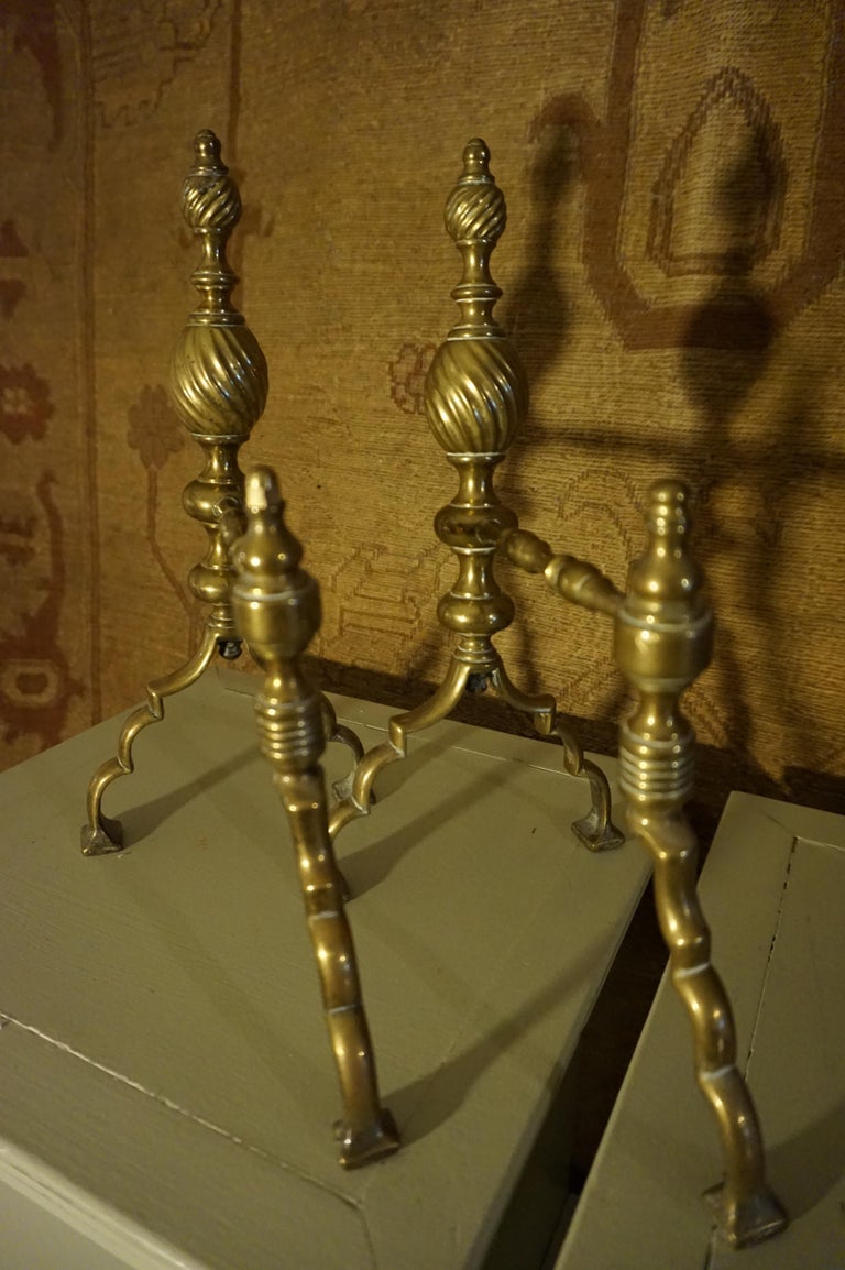 Fine Victorian English Brass Andirons Fire Dogs For Sale at 1stDibs