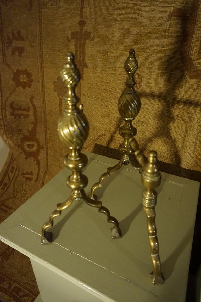 Fine Victorian English Brass Andirons Fire Dogs For Sale at 1stDibs