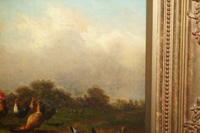FINE VICTORIAN OIL PAINTING SIGNED MAYER CIRCA 1880 OF ROOSTERS ...