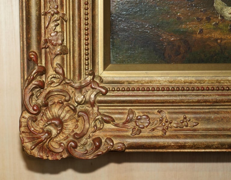 FINE VICTORIAN OIL PAINTING SIGNED MAYER CIRCA 1880 OF ROOSTERS ...