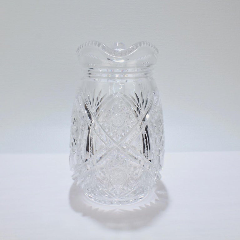Fine Vintage Cut Glass Pitcher with a Narrow Body For Sale at 1stDibs