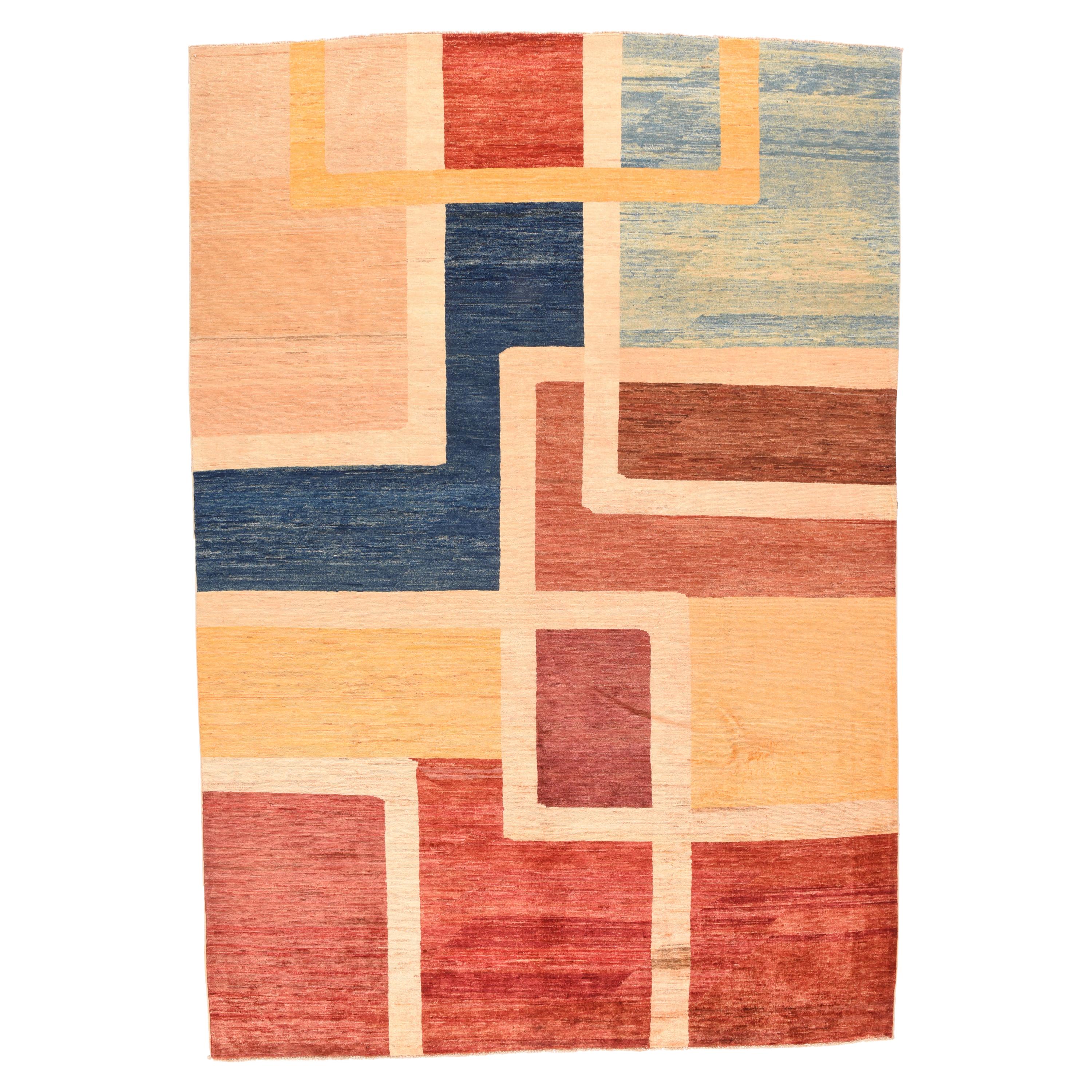 Small Cherry Red Contemporary Tribal Design Gabbeh Persian Wool Rug at ...