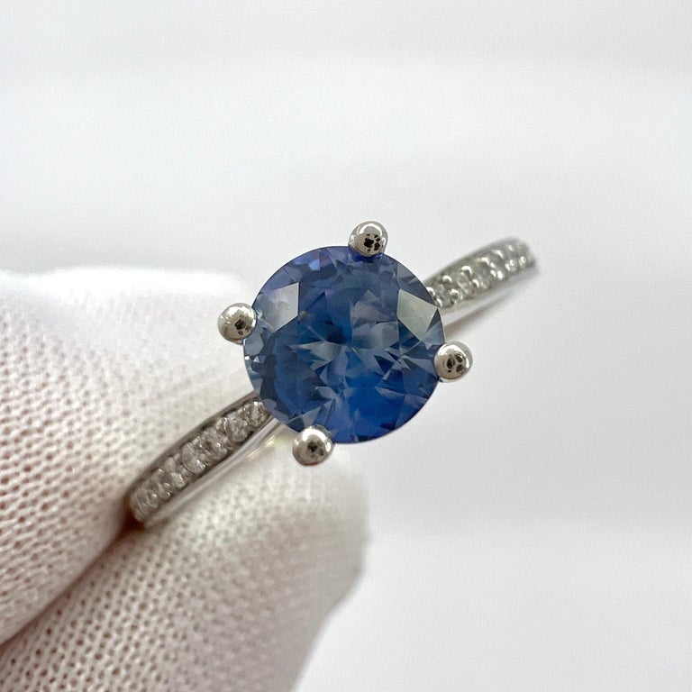 Fine Vivid Light Blue Ceylon Sapphire Diamond Platinum Round Brilliant ...
