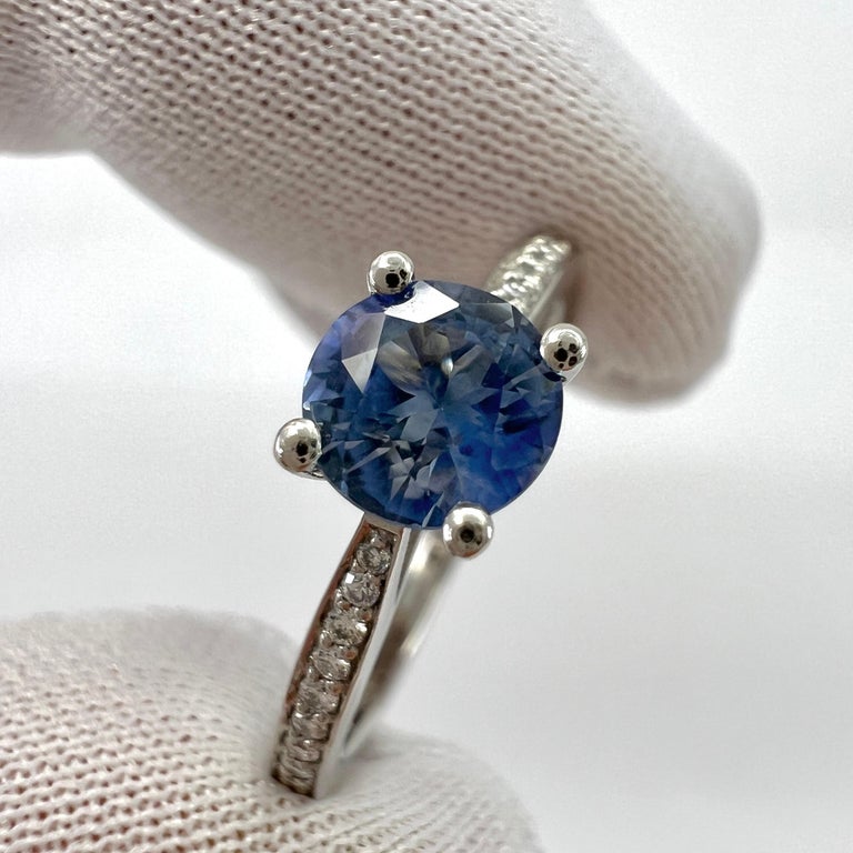 Fine Vivid Light Blue Ceylon Sapphire Diamond Platinum Round Brilliant ...