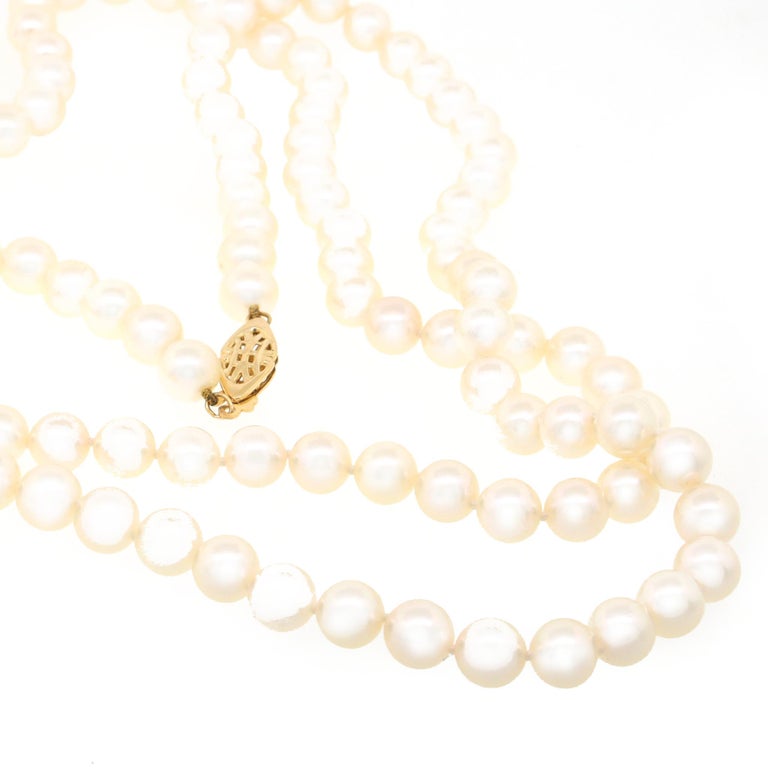 Fine White Natural Pearls Long Strand Necklace For Sale at 1stDibs