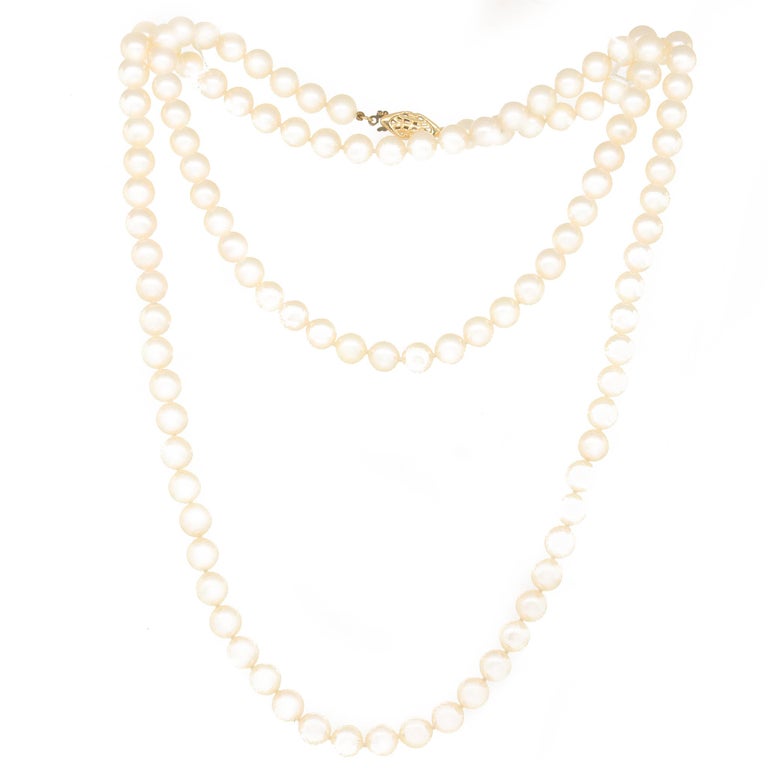 Fine White Natural Pearls Long Strand Necklace For Sale at 1stDibs
