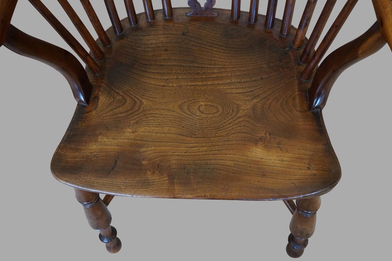 English Yew Wood Narrow Arm High Back Windsor Chair at 1stDibs