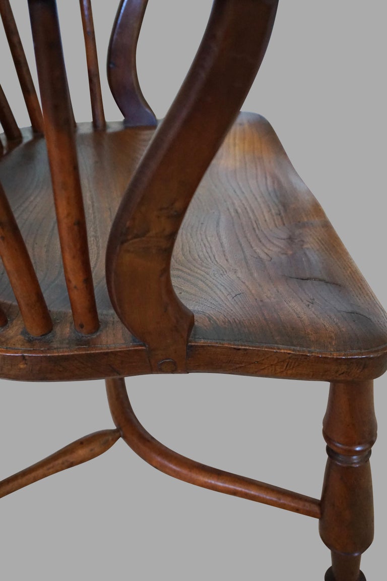 English Yew Wood Narrow Arm High Back Windsor Chair at 1stDibs