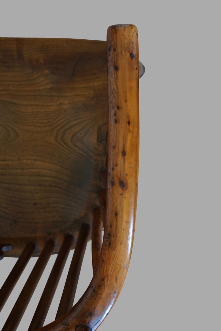 English Yew Wood Narrow Arm High Back Windsor Chair at 1stDibs