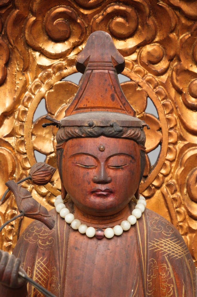 Finely Carved Japanese Wooden Figure of Fugen Bosatsu Borne by White ...