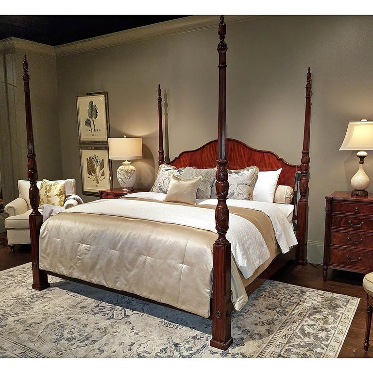 Finely Carved Mahogany Four Post King Size Bed For Sale at 1stDibs