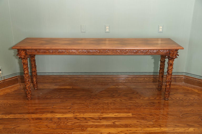 Finely Carved Walnut Palm Tree Console Table For Sale at 1stDibs