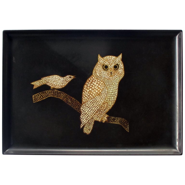 Finely Crafted and Hand-Inlaid American Midcentury Black Resin Tray by ...