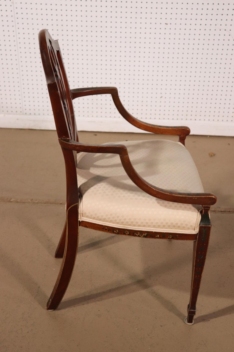 Finely Paint Decorated Adams Style Shield Back Armchair For Sale at ...