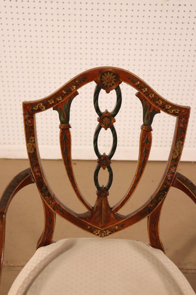 Finely Paint Decorated Adams Style Shield Back Armchair For Sale at ...