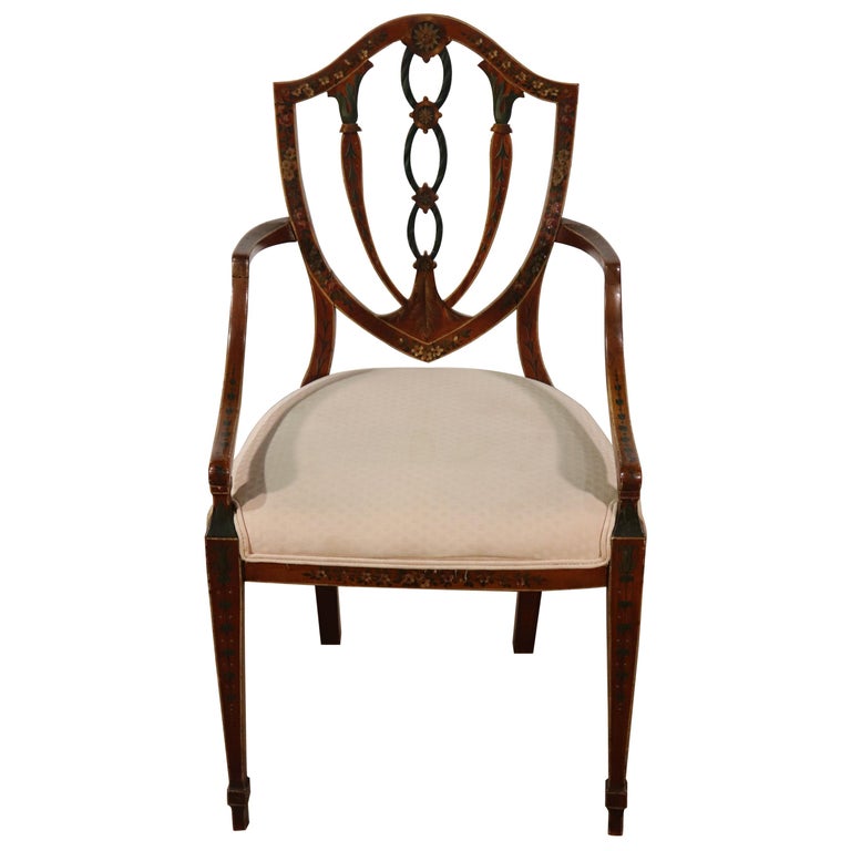 Finely Paint Decorated Adams Style Shield Back Armchair For Sale at ...