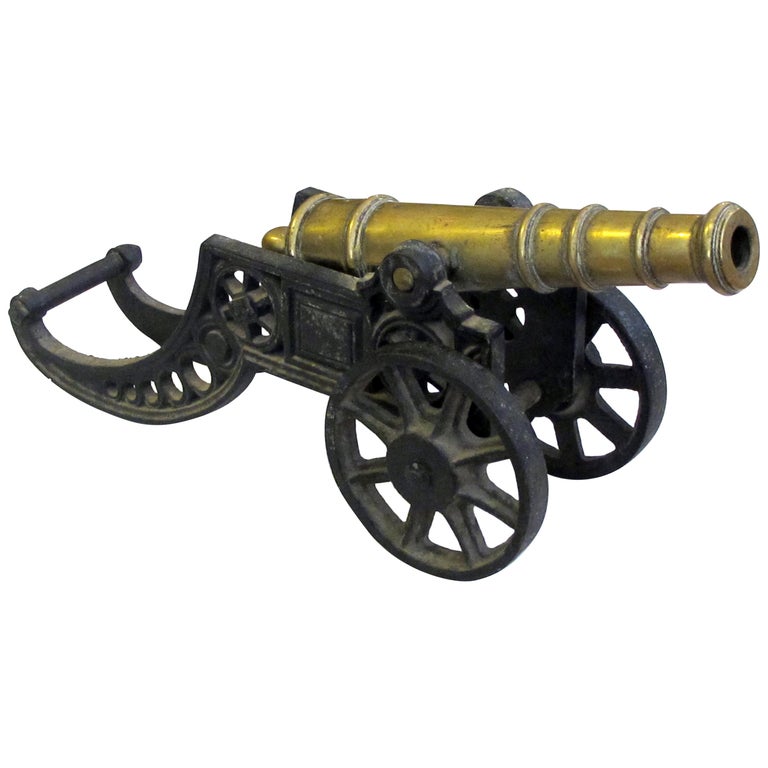 Finely Rendered English Victorian Brass Ornamental Cannon on Cast Iron ...