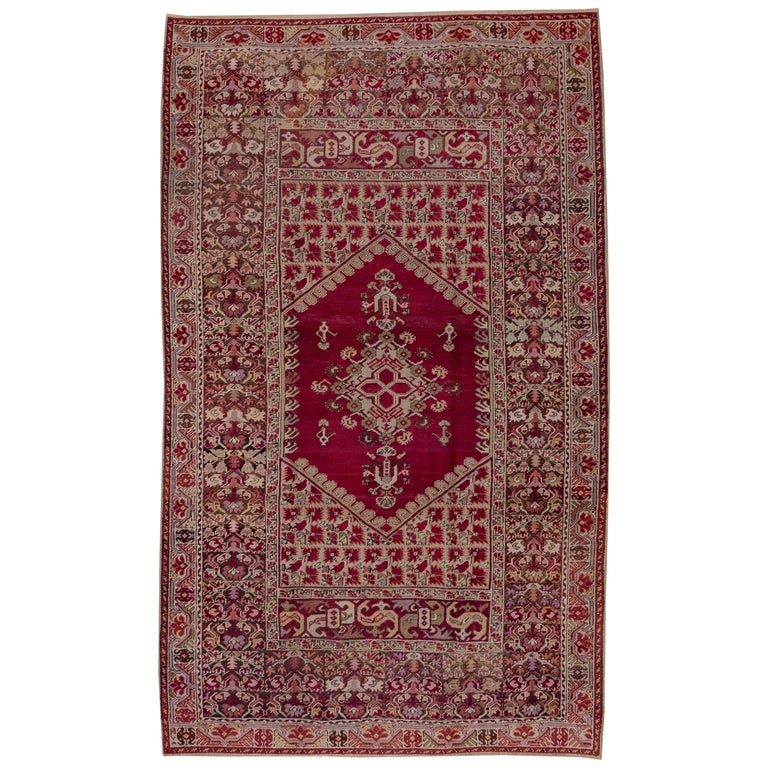 Finely Woven Antique Turkish Ghiordes Rug, Ruby Red Field, circa 1900s ...