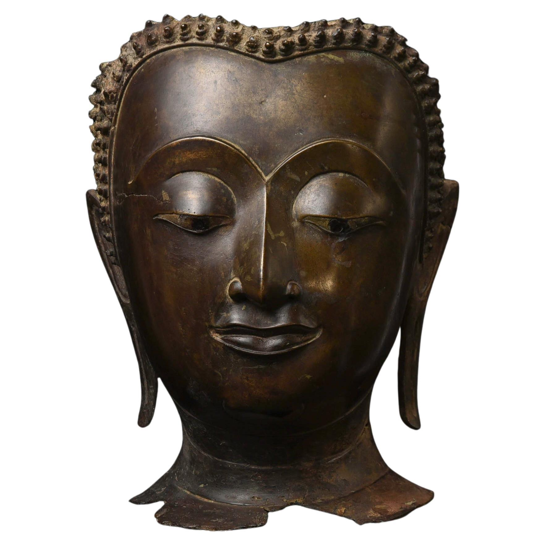 A Diminutive Gilt Copper Alloy Head of a Crowned Buddha, Ayutthaya ...