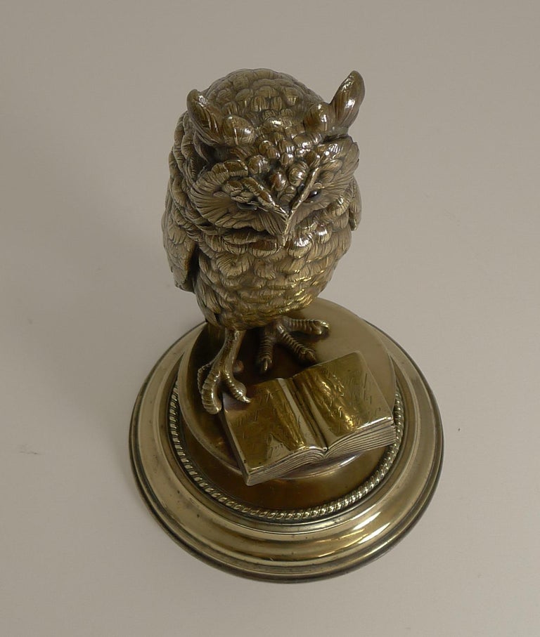 Finest Large Antique Austrian Brass Novelty Inkwell, Reading Owl, circa ...