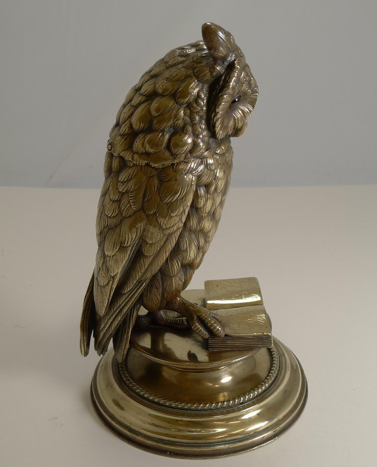 Finest Large Antique Austrian Brass Novelty Inkwell, Reading Owl, circa ...