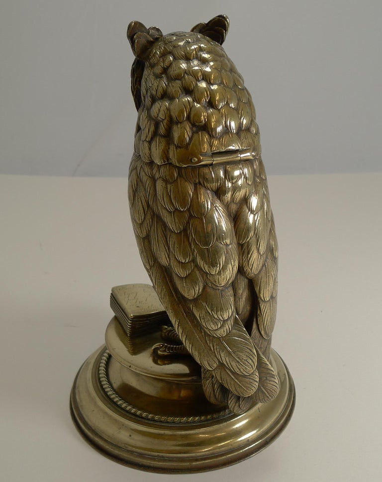 Finest Large Antique Austrian Brass Novelty Inkwell, Reading Owl, circa ...