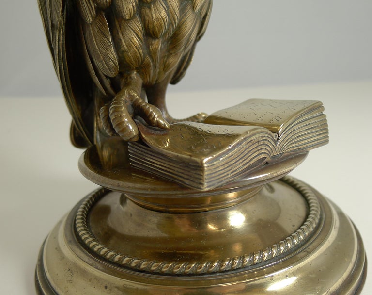 Finest Large Antique Austrian Brass Novelty Inkwell, Reading Owl, circa ...