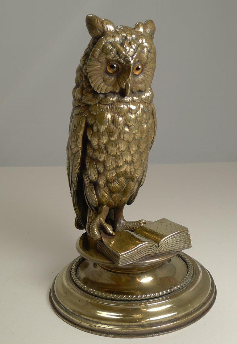 Finest Large Antique Austrian Brass Novelty Inkwell, Reading Owl, circa ...