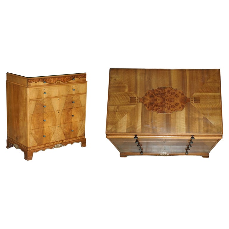 Finest Quality Waring and Gillow Burr Walnut Chest of Drawers Part of a ...