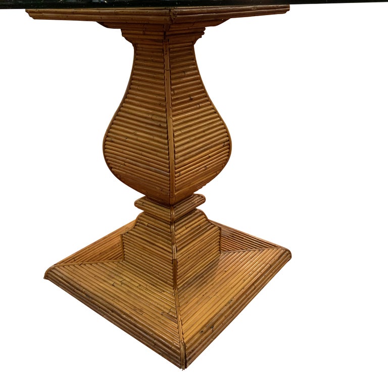 Finial Shaped Bamboo Base Round Glass Top Dining Table, Italy, 1970s at ...