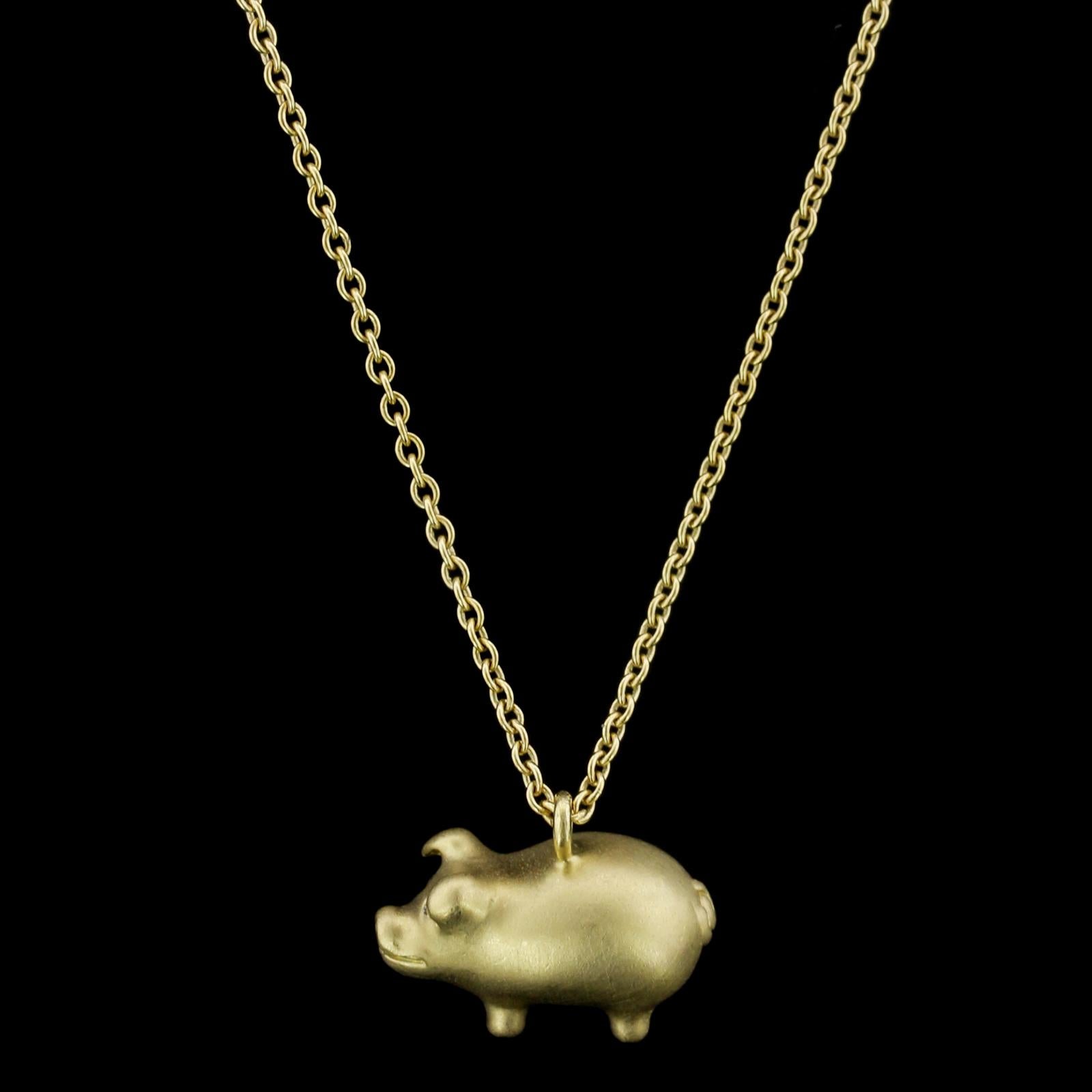 Finn 18 Karat Yellow Gold Pig Pendant at 1stDibs | pig pendant gold