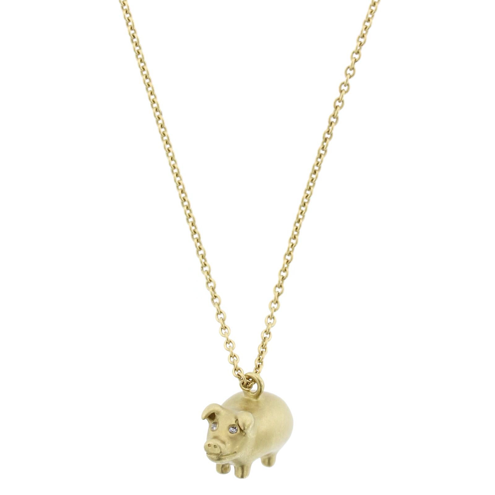 Finn 18 Karat Yellow Gold Pig Pendant at 1stDibs | pig pendant gold
