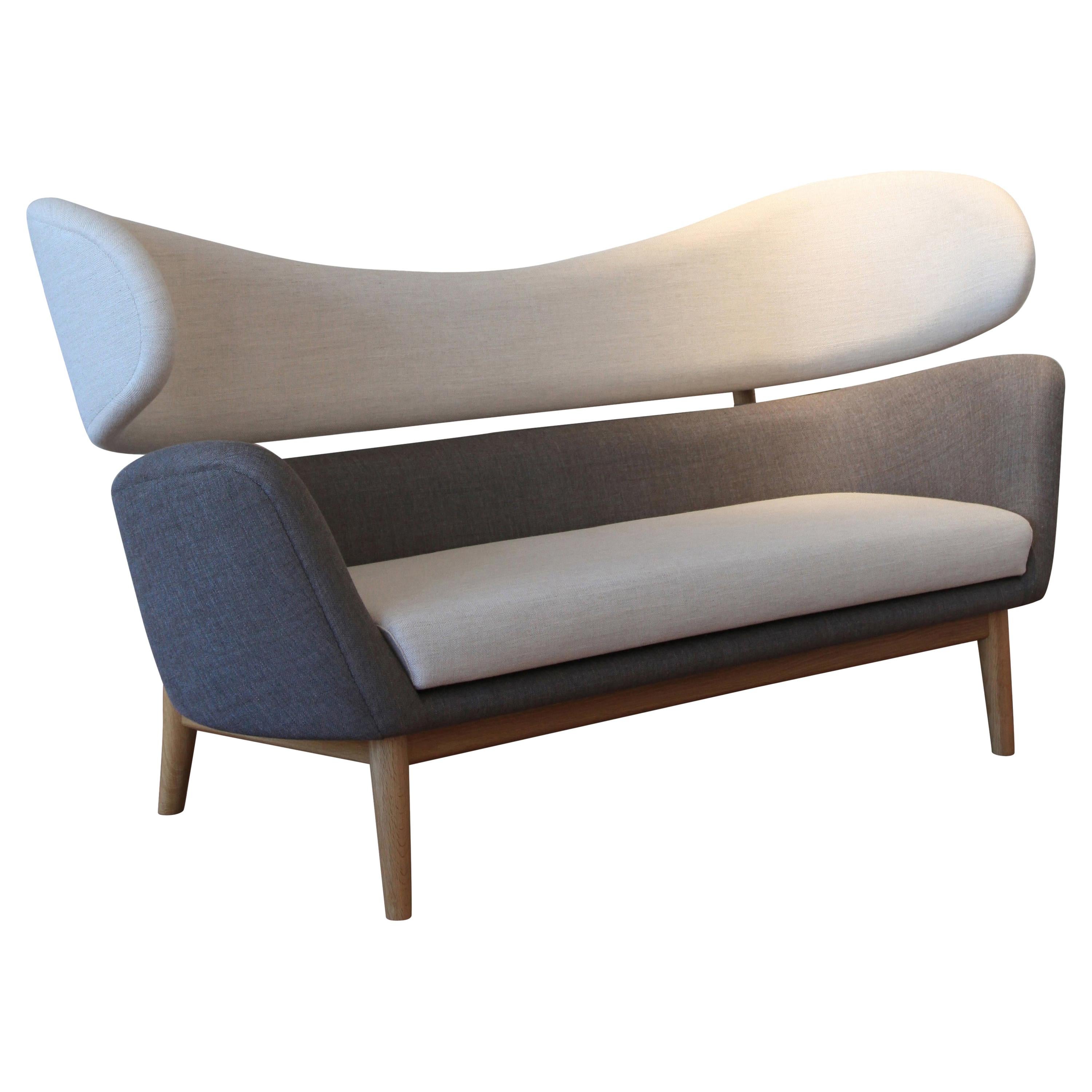 Midcentury French Wood and Fabric Rolled Arm Sofa For Sale at 1stDibs