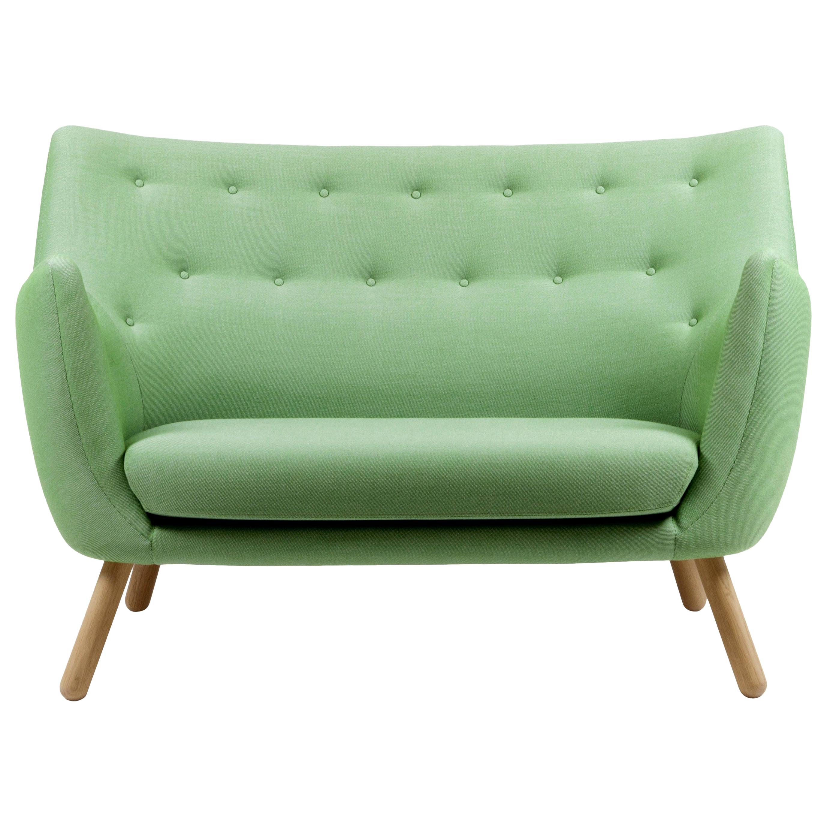 Midcentury French Wood and Fabric Rolled Arm Sofa For Sale at 1stDibs