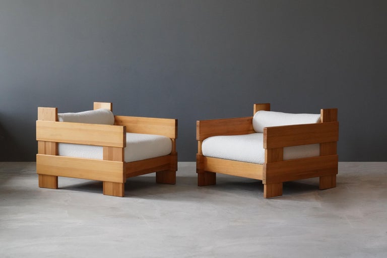 Finnish Cabinetmaker, Lounge Chairs, Solid Pine, White Fabric, Finland ...