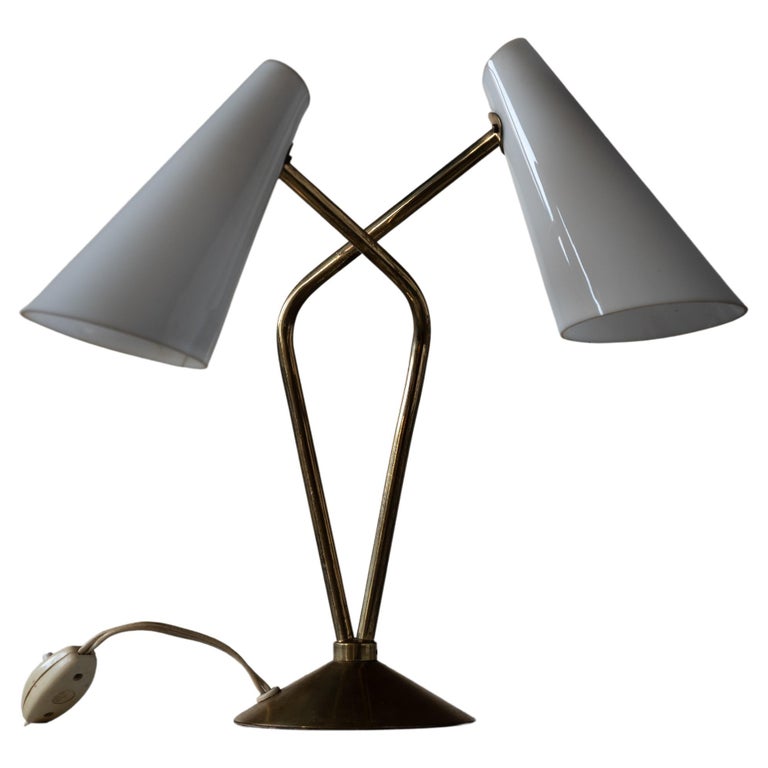 Finnish Designer, Two-Armed Table Lamp, Brass, Acrylic, Finland, 1960s ...