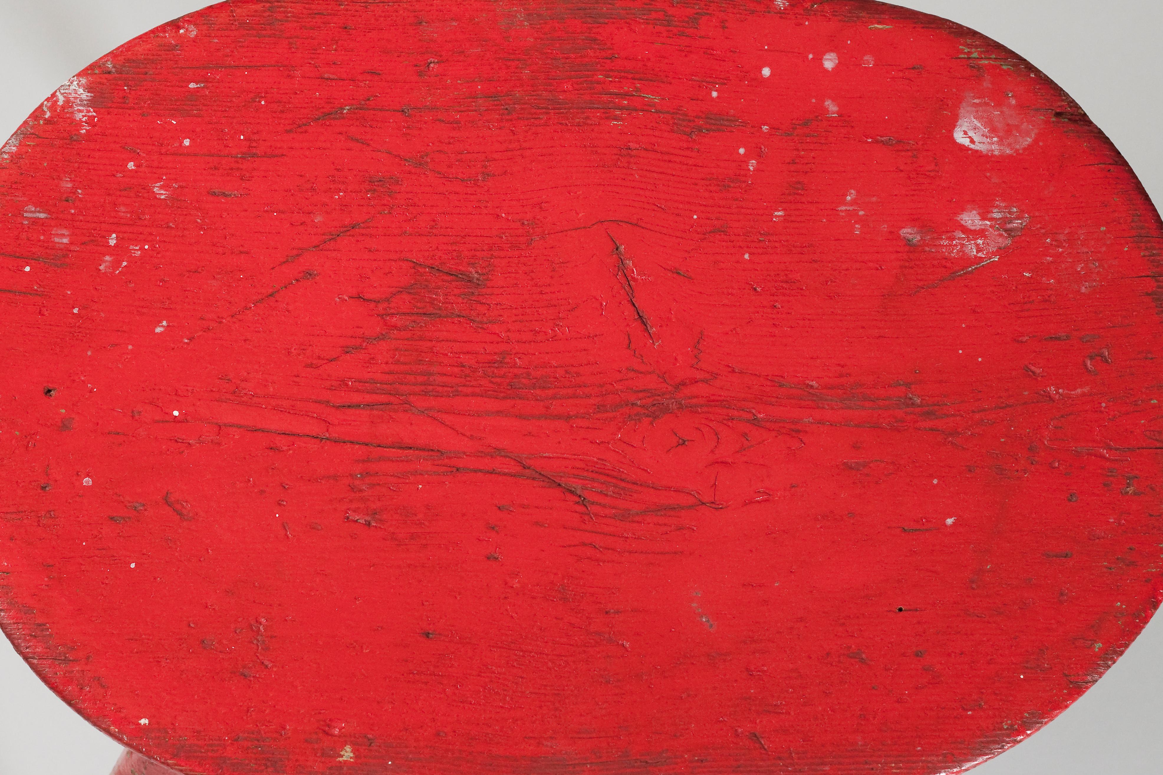 Finnish Red Early Midcentury Handcrafted Stool at 1stDibs