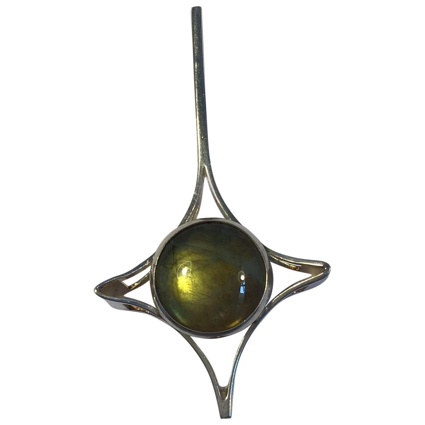 Finnish Sterling Silver Pendent with Olive-Colored Stone For Sale at ...