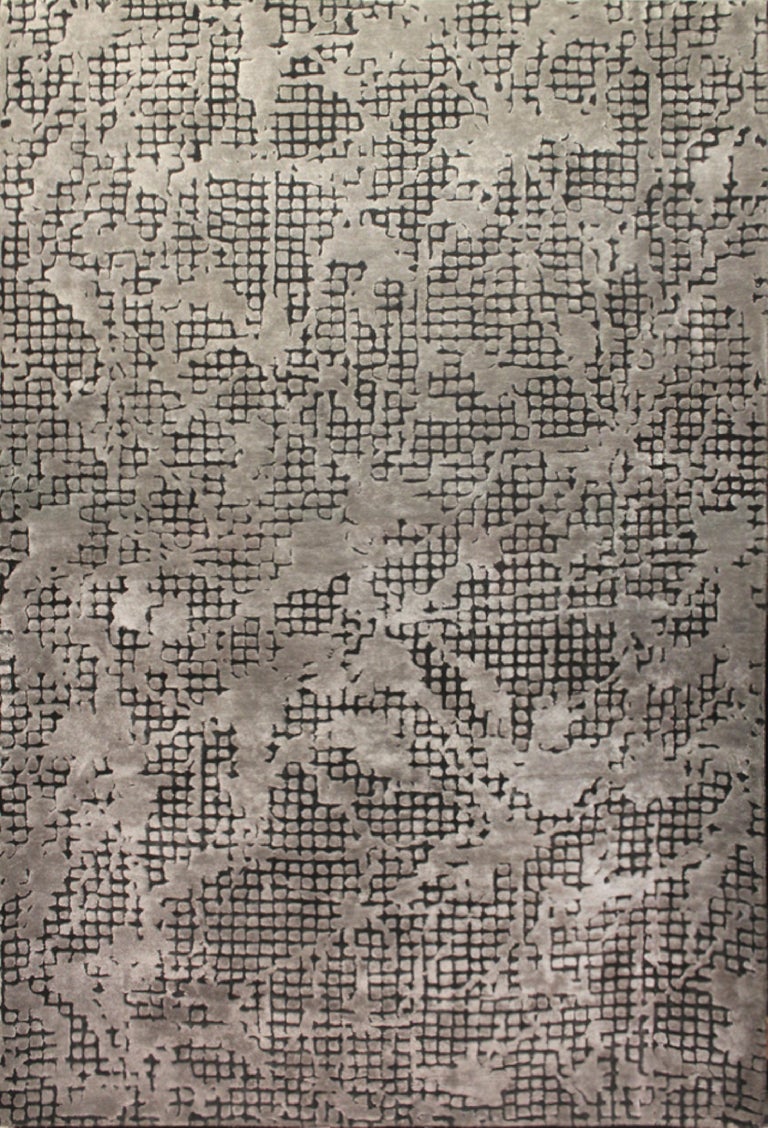 FIONA Hand Tufted Transitional Silk Rug in Blue, Grey and Taupe Colours ...