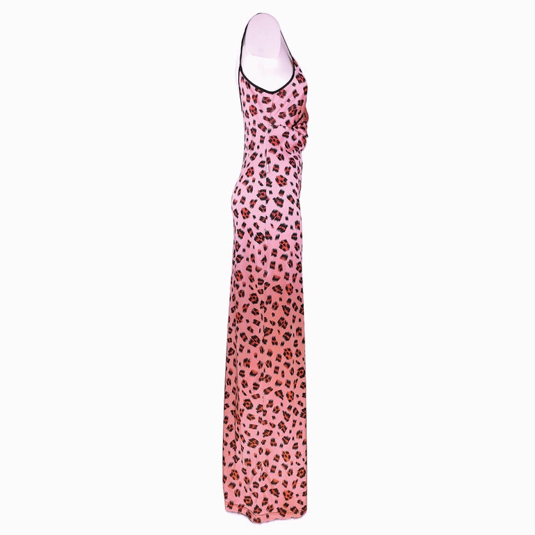FIORUCCI – 80s Disco Vintage Pink Long Halter Dress with Leopard-Print ...