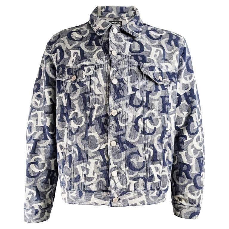 Fiorucci Mens Vintage Spellout Blue Denim Jacket For Sale at 1stDibs