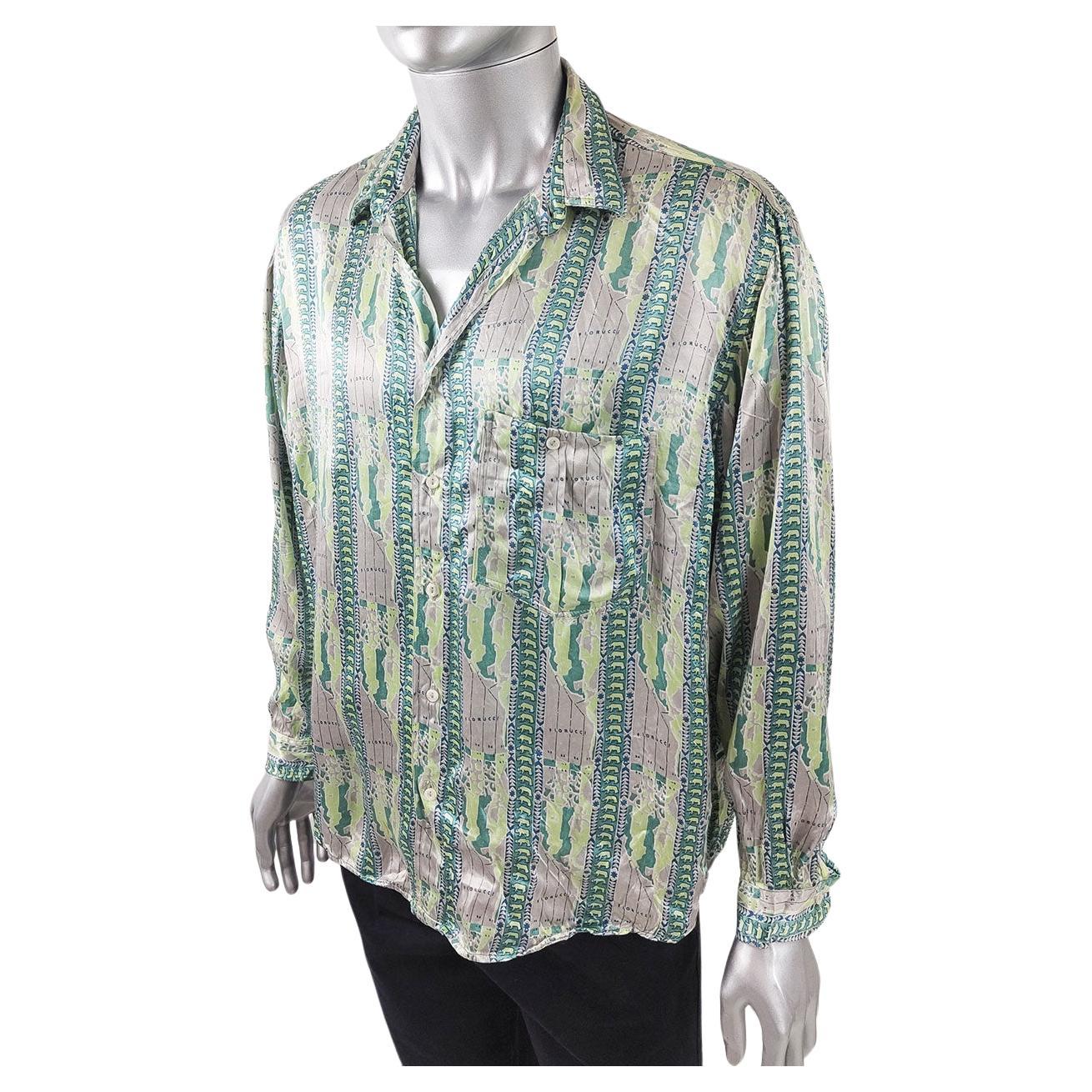Fiorucci Vintage Mens Italian Green Satin Party Shirt, 1980s For Sale at 1stDibs