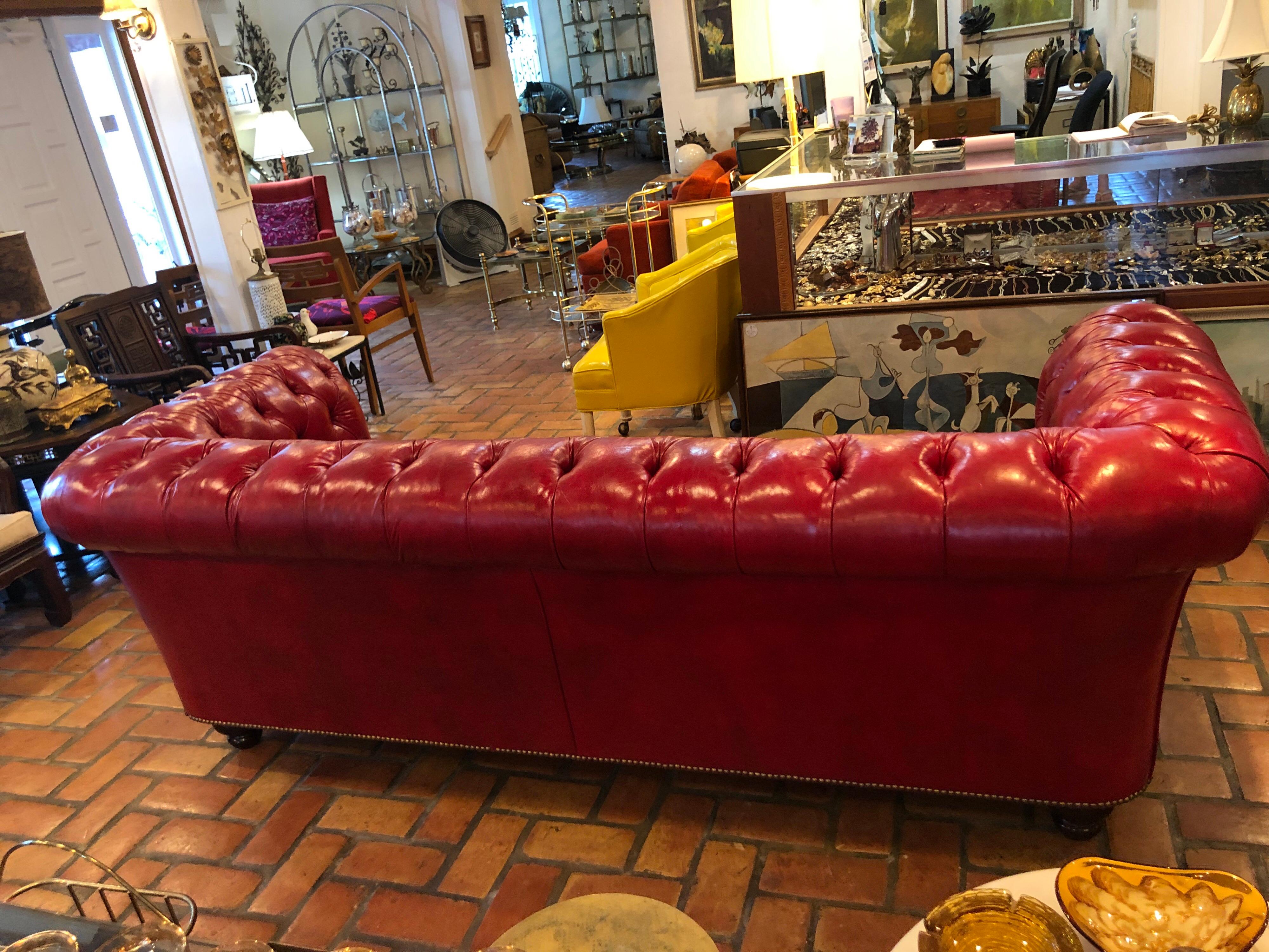 Fire Engine Red Leather Chesterfield at 1stDibs | chesterfield engine