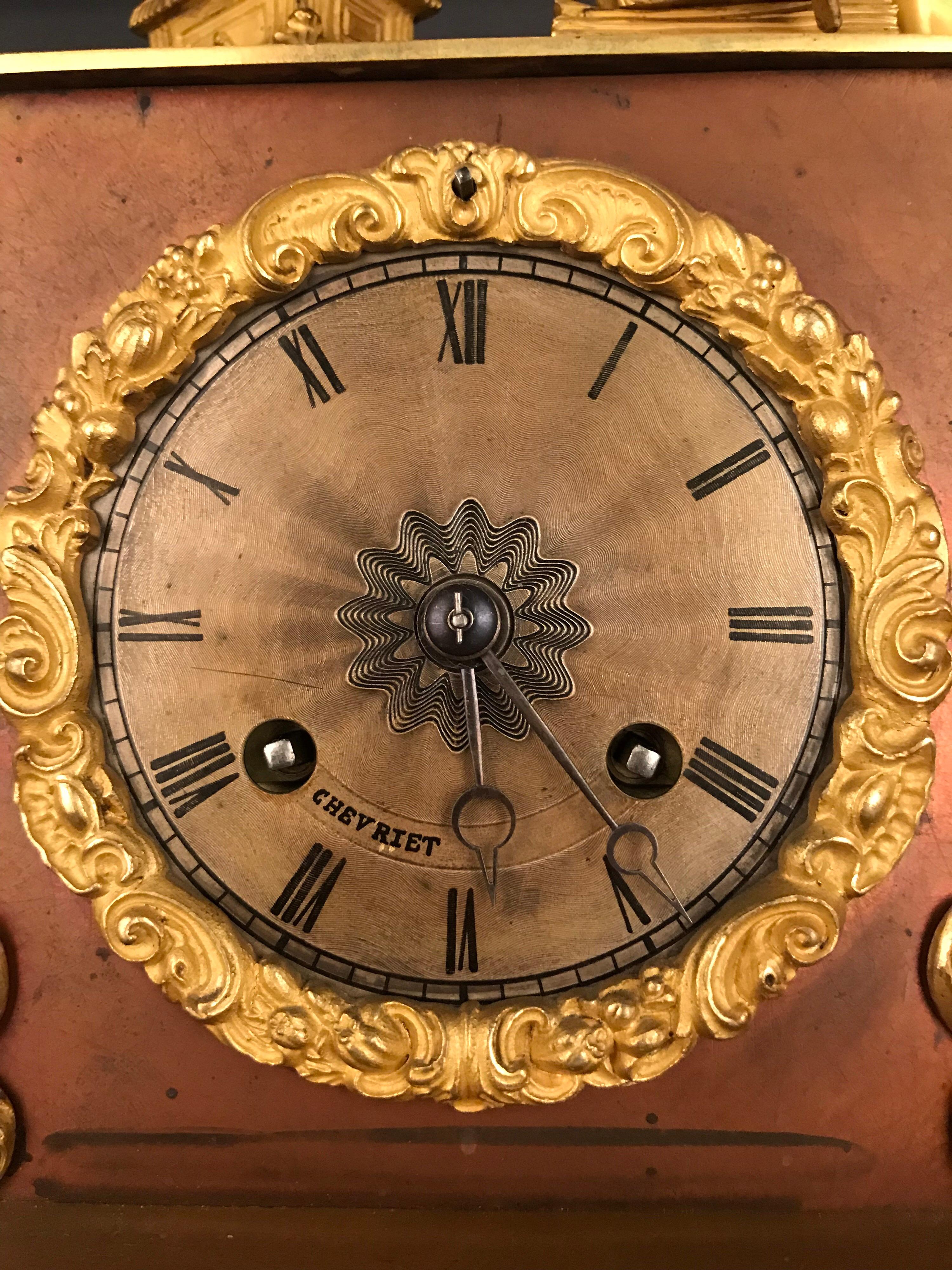 Fire-Gilded Pendule Clock 1870 Bronze Sitting Poet Fine Cherviet For ...
